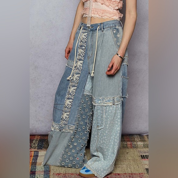 POL | Jeans | Pol Indigo Patches Jeans Wide Leg Patchwork Denim | Poshmark